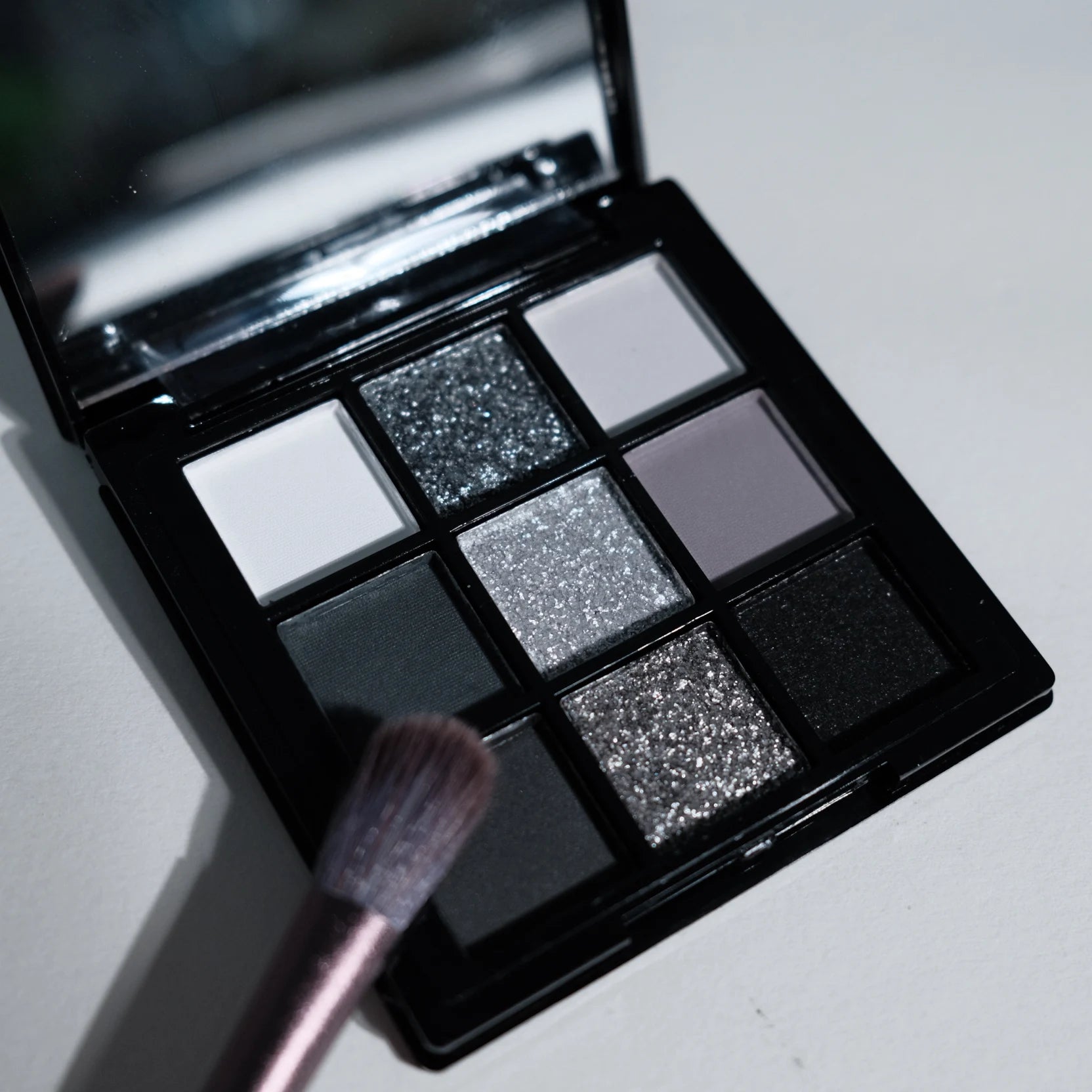 9 Colors Eye shadow Palette, Dark Black Grey Silvery Color Shimmer Ma